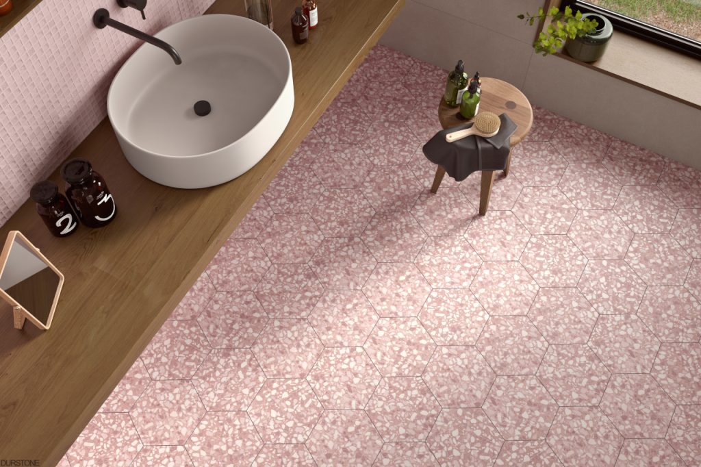 Bodenfliese Sechseck rosa 23x27 | Kaufen bei dieFliesen.com